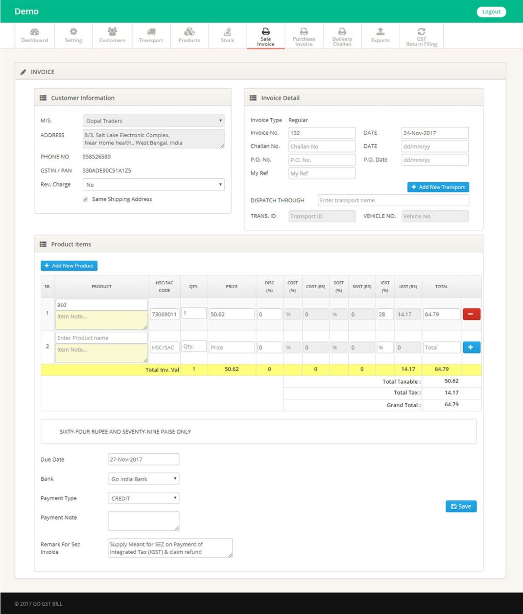 Software Screenshots - Go GST Bill - Free GST Software