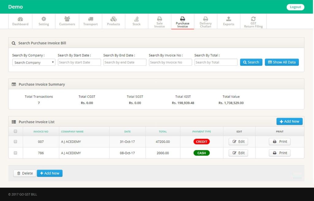 Software Screenshots - Go GST Bill - Free GST Software