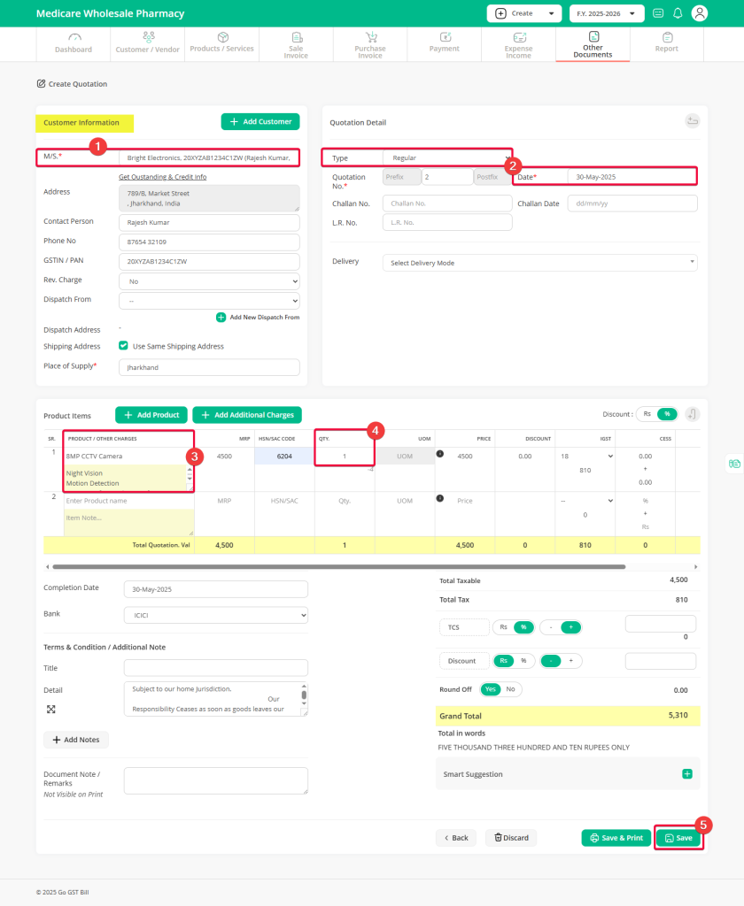 How to create Quotation - 100% Free GST Billing Software For Every ...