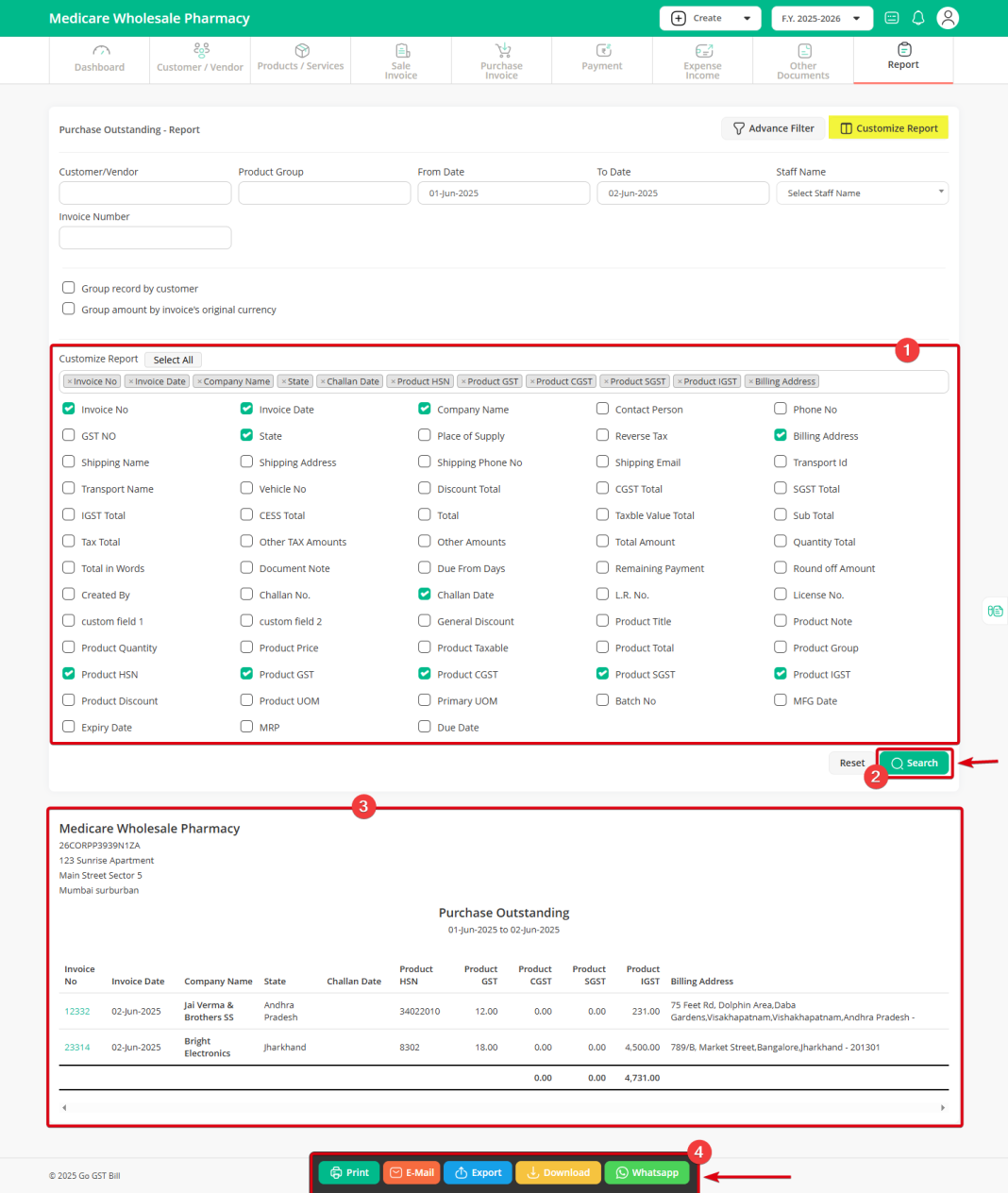 How to check purchase outstanding report - 100% Free GST Billing ...