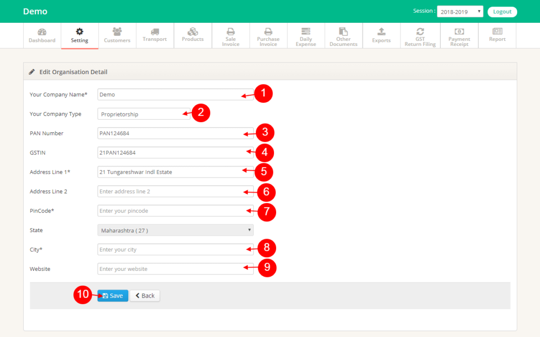 How to change my organization detail (company name, pan number, GST ...