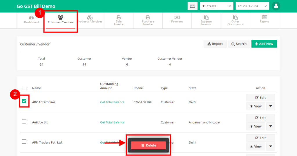 How to delete customer or vendor - 100% Free GST Billing Software For Every Businesses