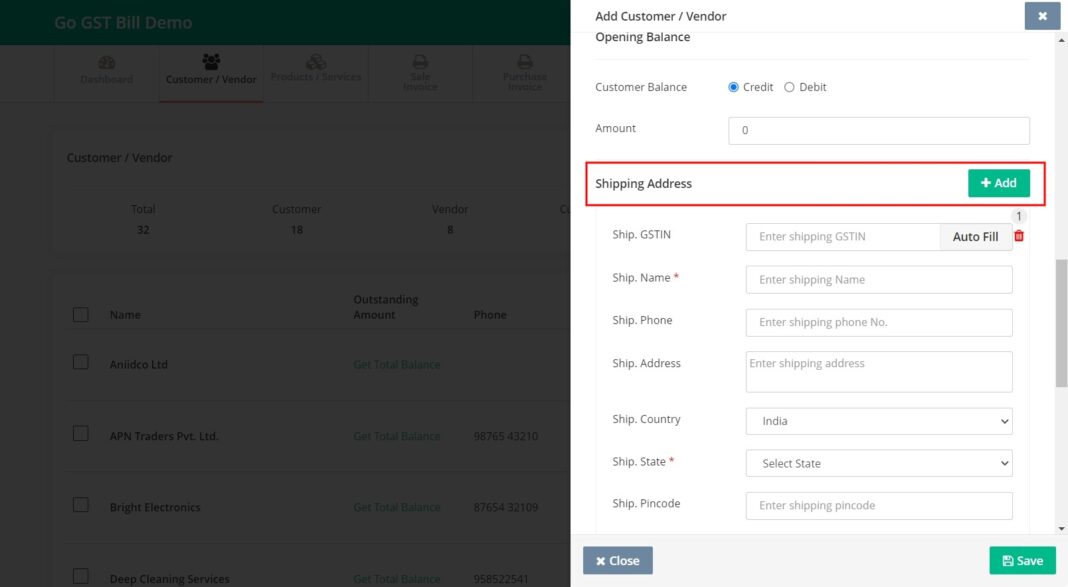 How to add different shipping address - 100% Free GST Billing Software ...