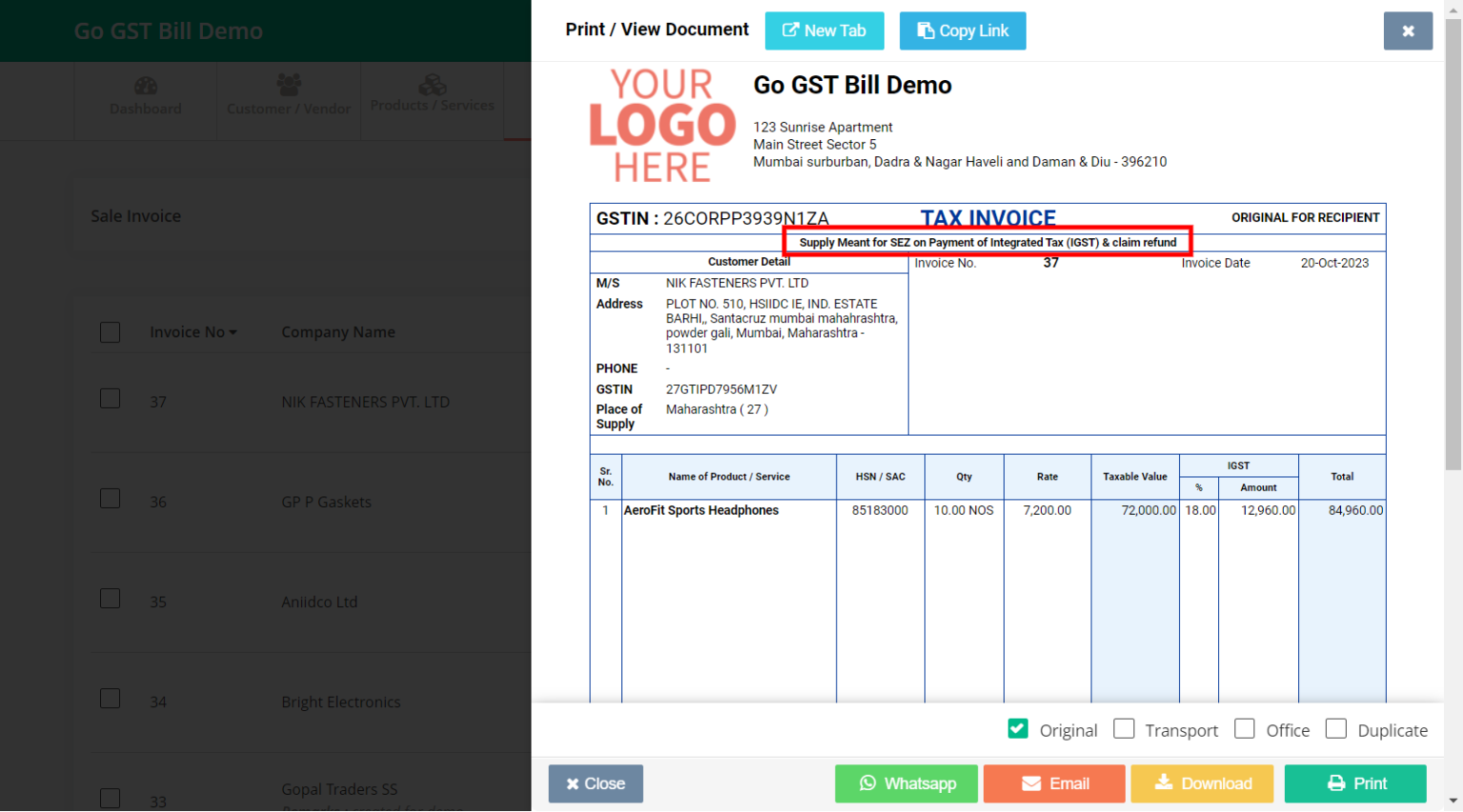 How to create SEZ invoice - 100% Free GST Billing Software For Every ...
