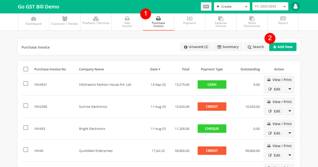 How to create a purchase invoice - 100% Free GST Billing Software For ...
