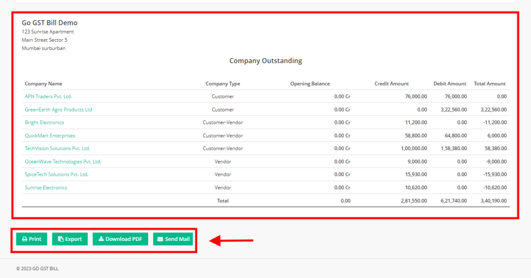 How to create Company Outstanding Report - 100% Free GST Billing ...
