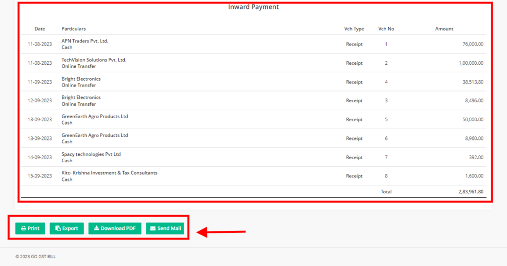 How to create Inward Payment Report - 100% Free GST Billing Software ...