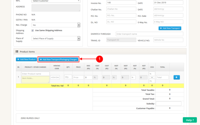 How to add transport/packing charges in invoice - 100% Free GST Billing ...