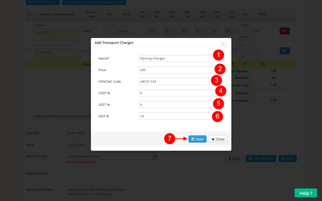 How to add transport/packing charges in invoice - 100% Free GST Billing ...