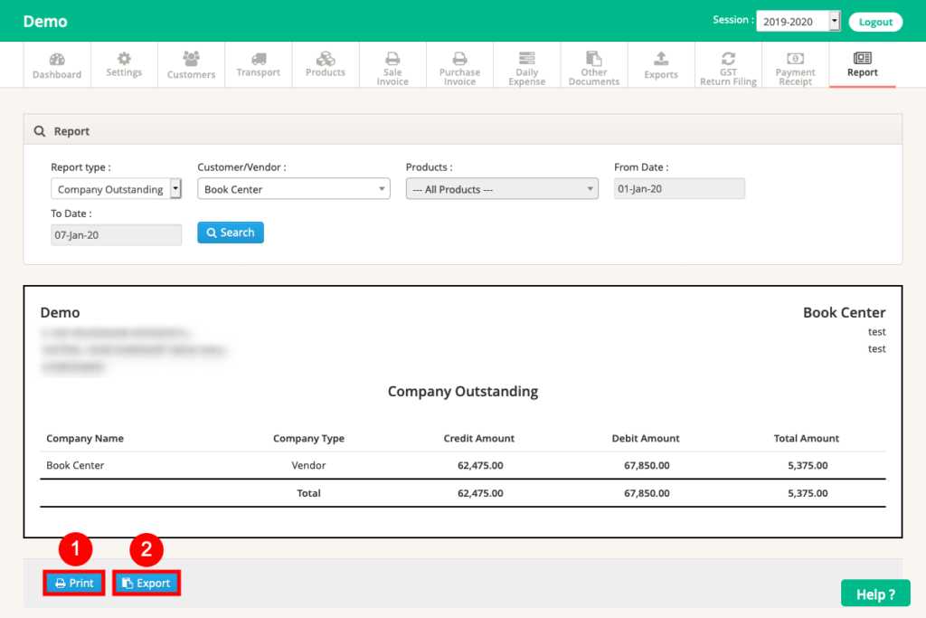 How to create Company Outstanding Report - 100% Free GST Billing ...