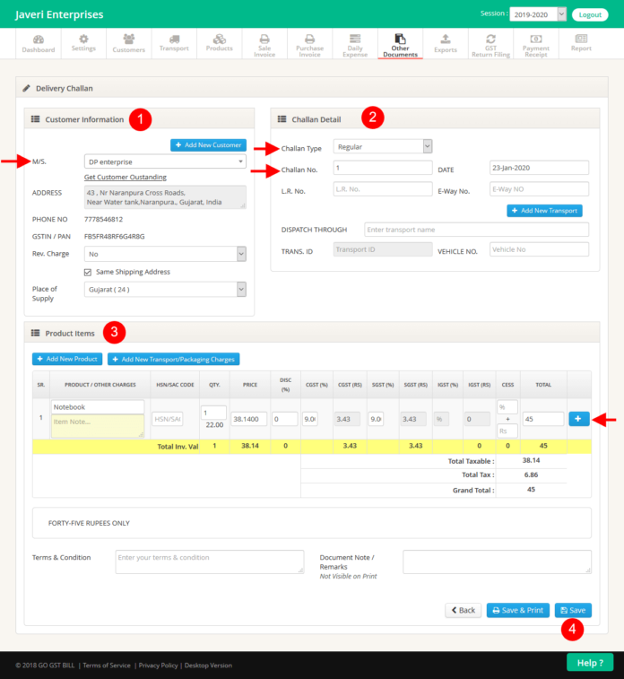 How to create delivery challan - 100% Free GST Billing Software For ...