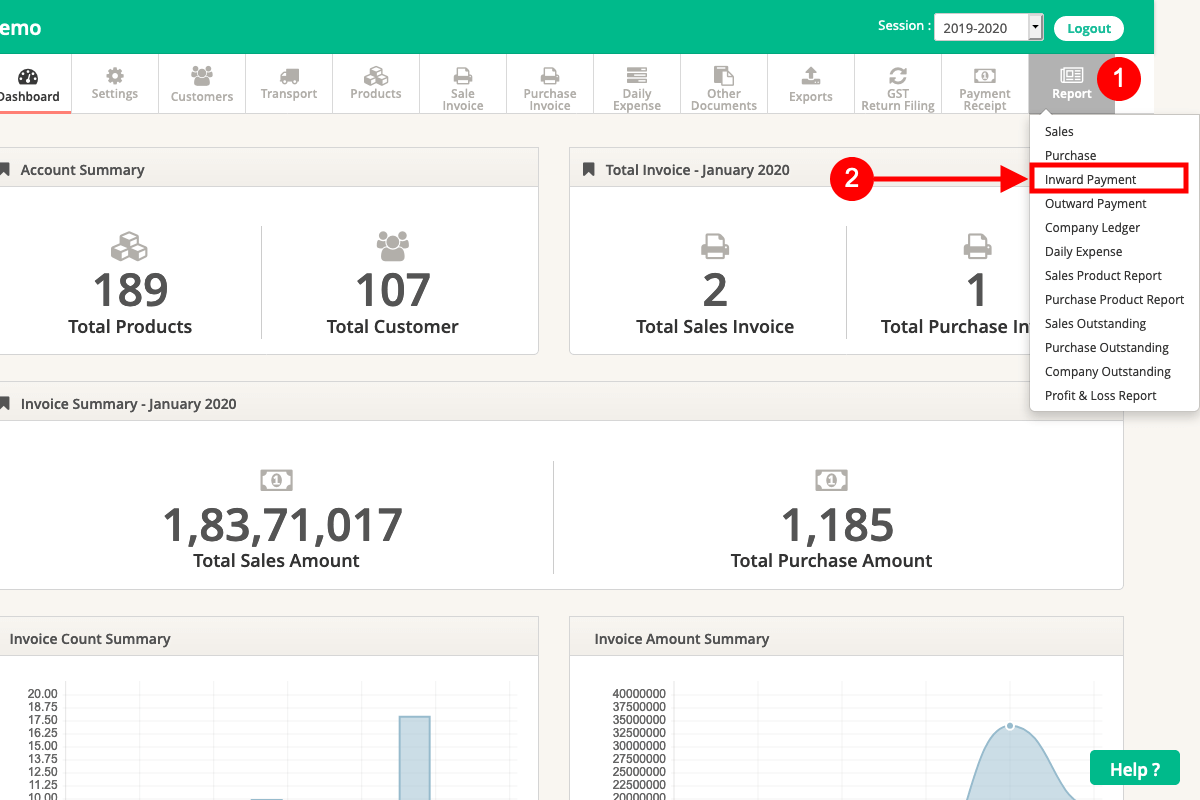 How to create Inward Payment Report. - 100% Free GST Billing Software ...