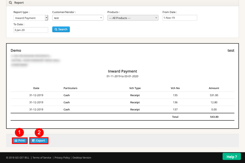 How to create Inward Payment Report. - 100% Free GST Billing Software ...