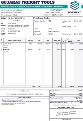 Purchase Order Template | GST Purchase Order Format