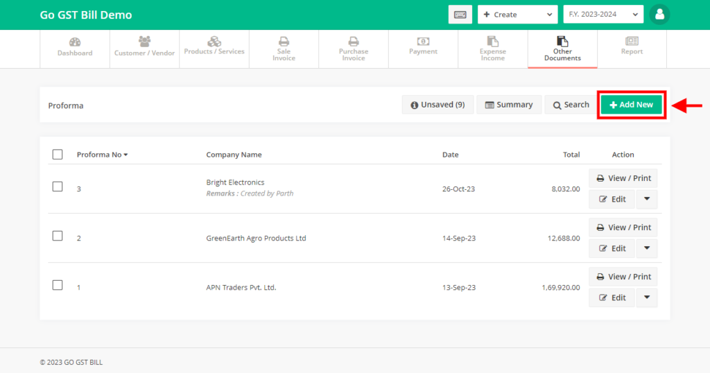 How to create proforma invoice - 100% Free GST Billing Software For ...