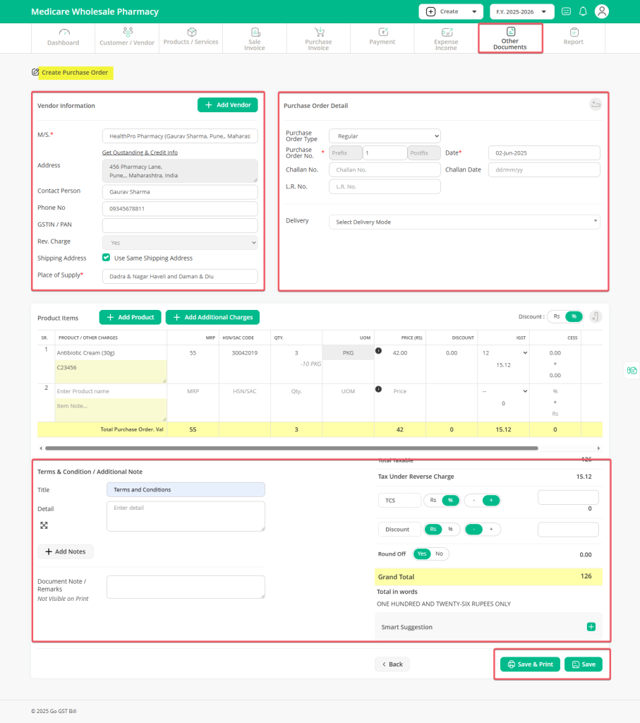How to create purchase order - 100% Free GST Billing Software For Every ...