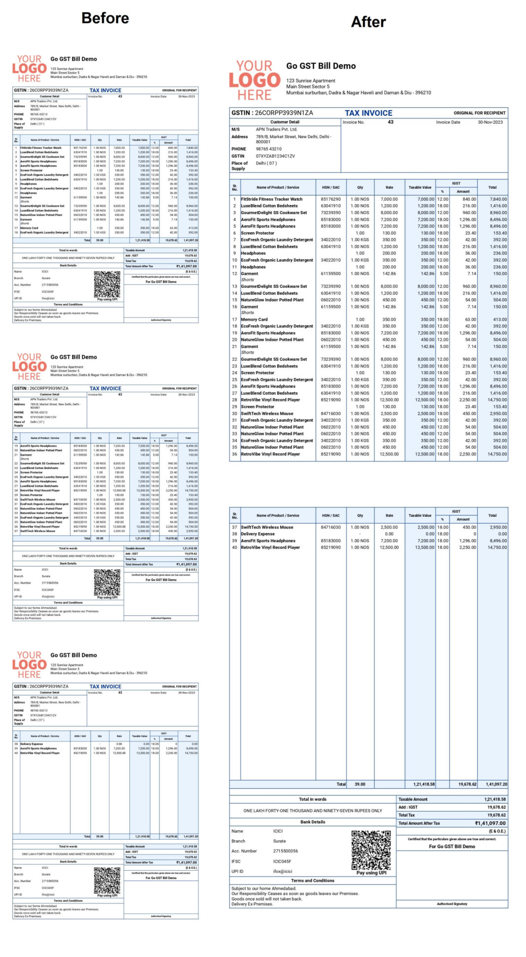 Show invoice total summary on last page for multi-page invoice - 100% Free GST Billing Software ...