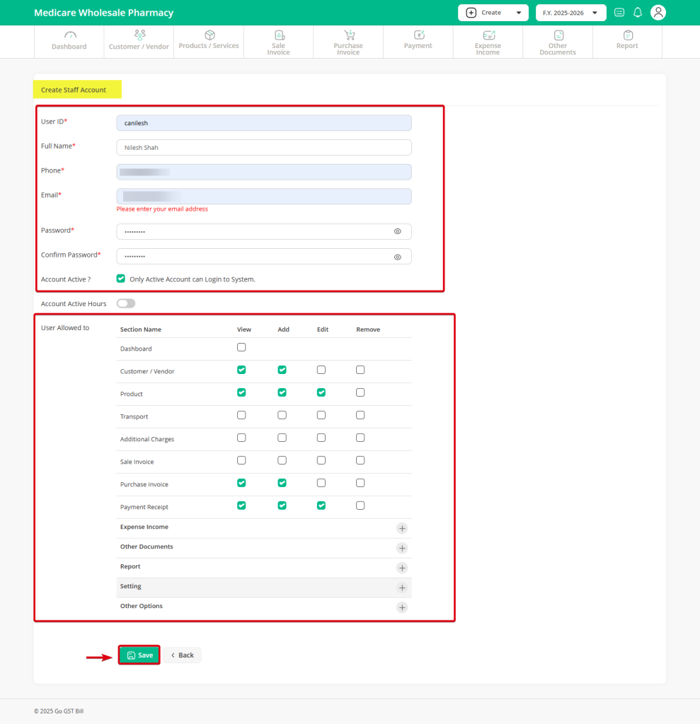 How to create staff account - 100% Free GST Billing Software For Every ...