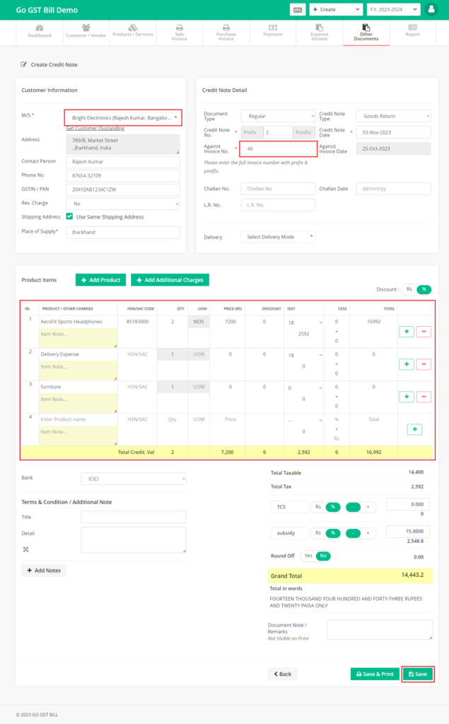 How to create credit note (Sales Return) - 100% Free GST Billing Software For Every Businesses