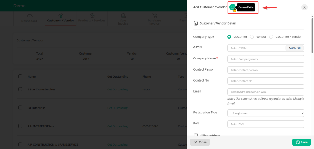 How to create custom field for Customer/Vendor - 100% Free GST Billing Software For Every Businesses