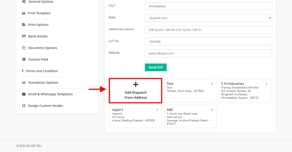 How to add dispatch address - 100% Free GST Billing Software For Every ...