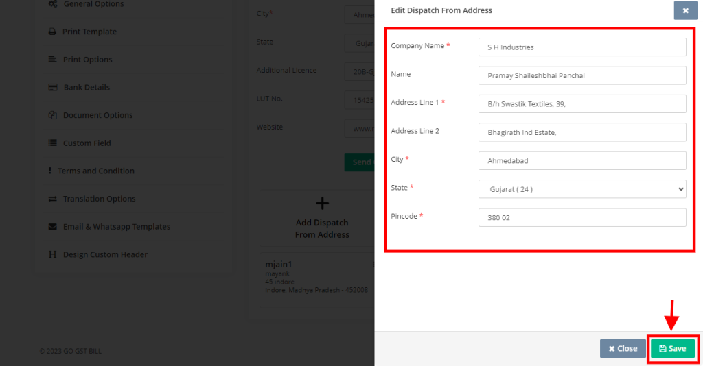 How to add dispatch address - 100% Free GST Billing Software For Every Businesses