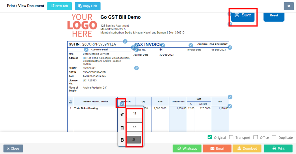 How to Edit Font size in invoice - 100% Free GST Billing Software For Every Businesses