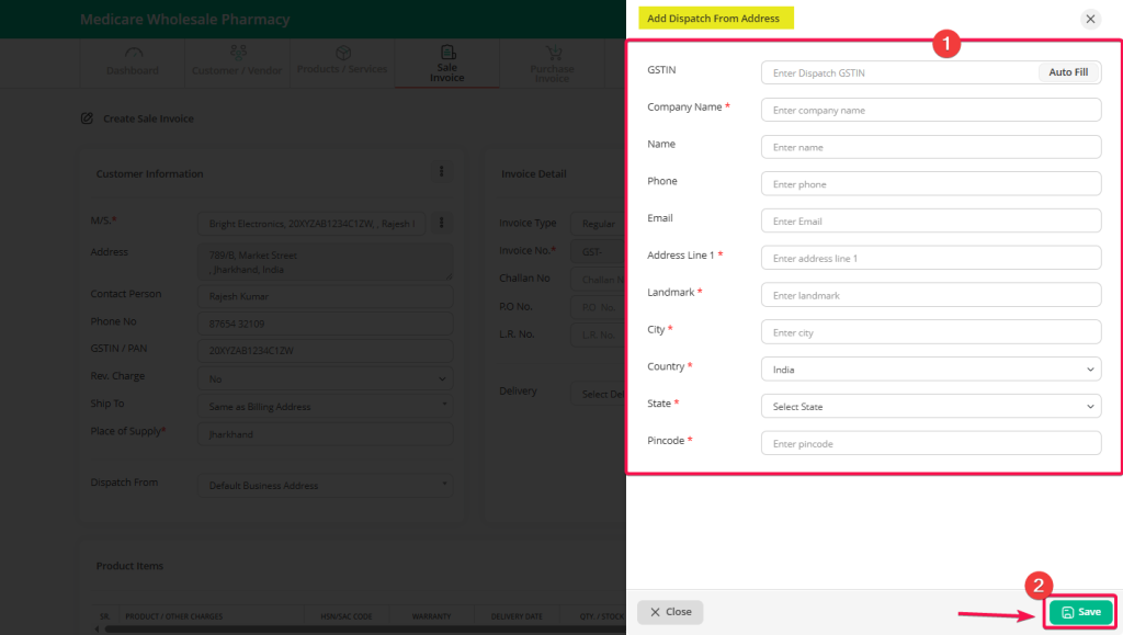 How to add dispatch address - 100% Free GST Billing Software For Every ...