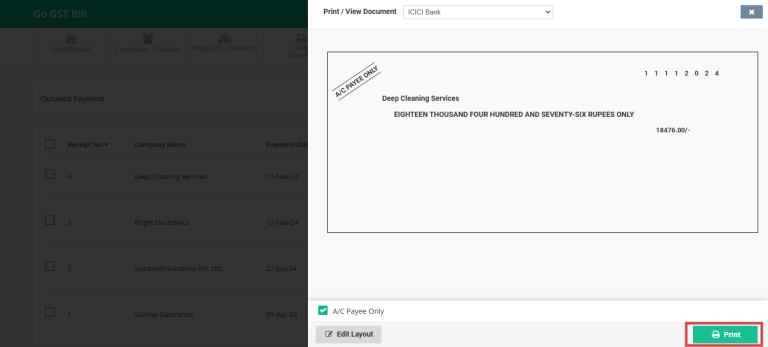 How to Print Cheque - 100% Free GST Billing Software For Every Businesses