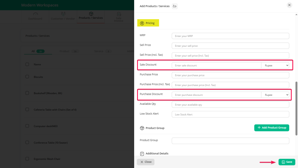 How to set a Default Discount for Each Product - 100% Free GST Billing ...