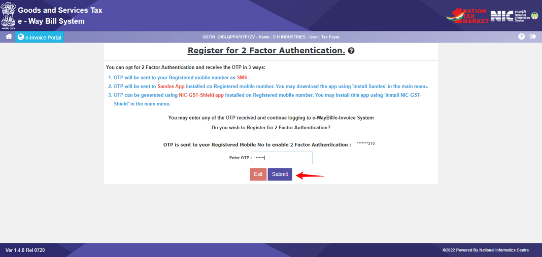 Set Up 2-Step Verification On The E-Way Bill and E-Invoice System
