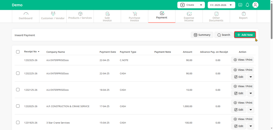 How to add advance Payment Entries - 100% Free GST Billing Software For ...