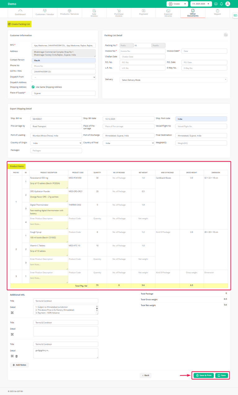 How to create Packing List - 100% Free GST Billing Software For Every ...