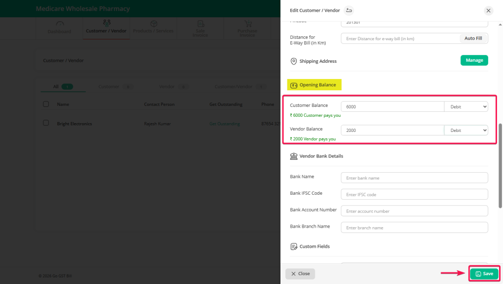How to add opening balance for customer or vendor - 100% Free GST ...